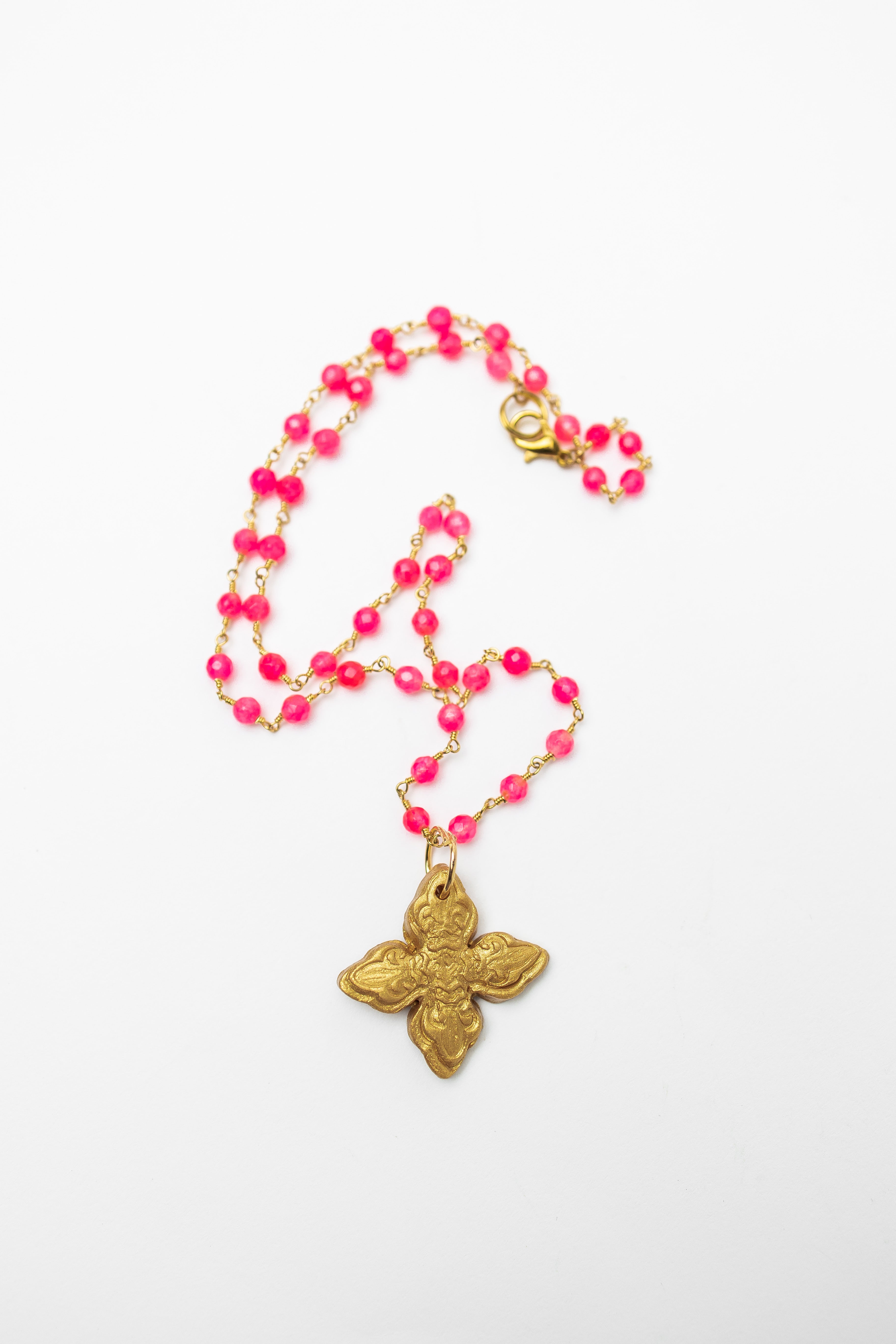 Hot Pink Jade Chain with Kait Cross – Hidden Truth Jewelry