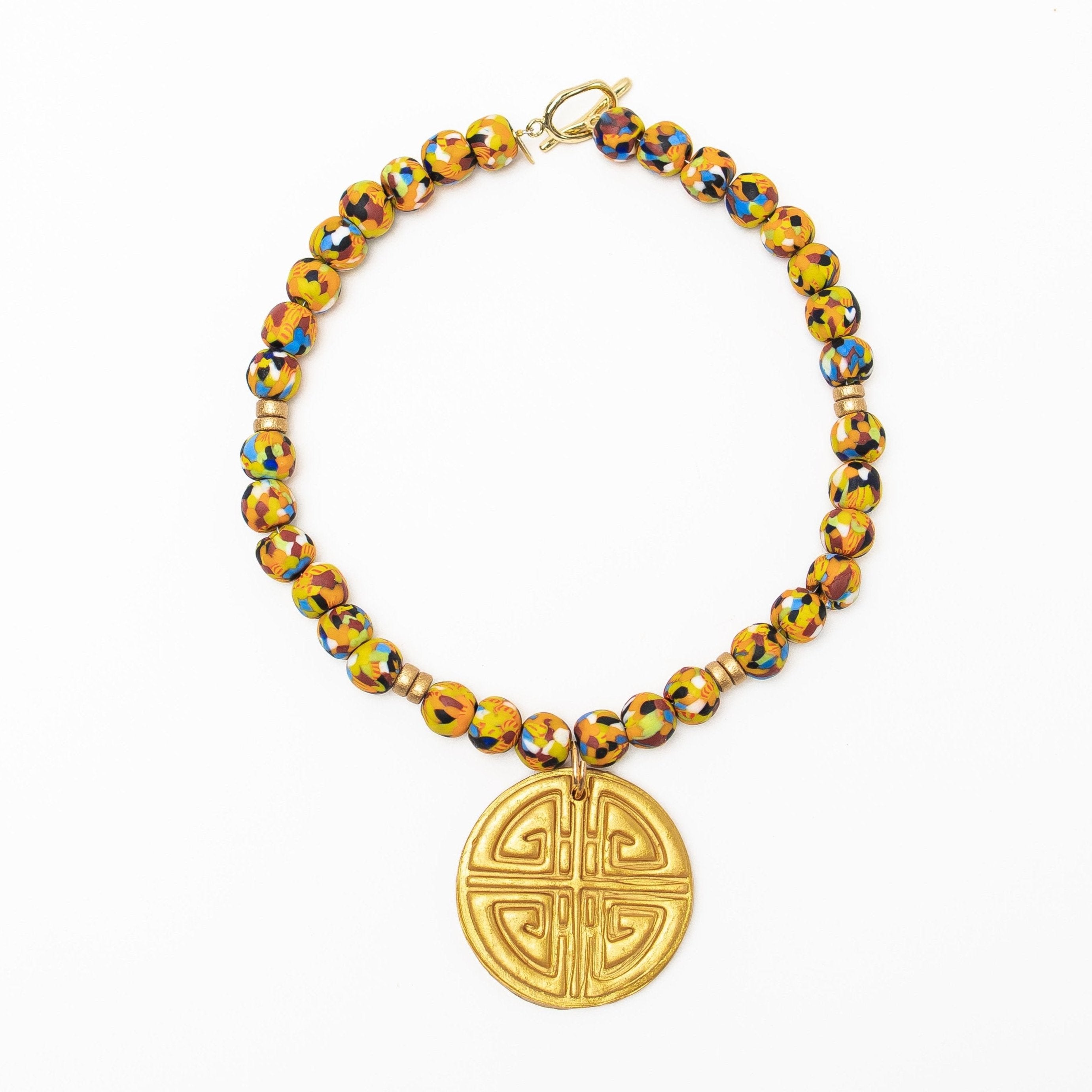 Multi Yellow African Glass with Deborah Cross – Hidden Truth Jewelry