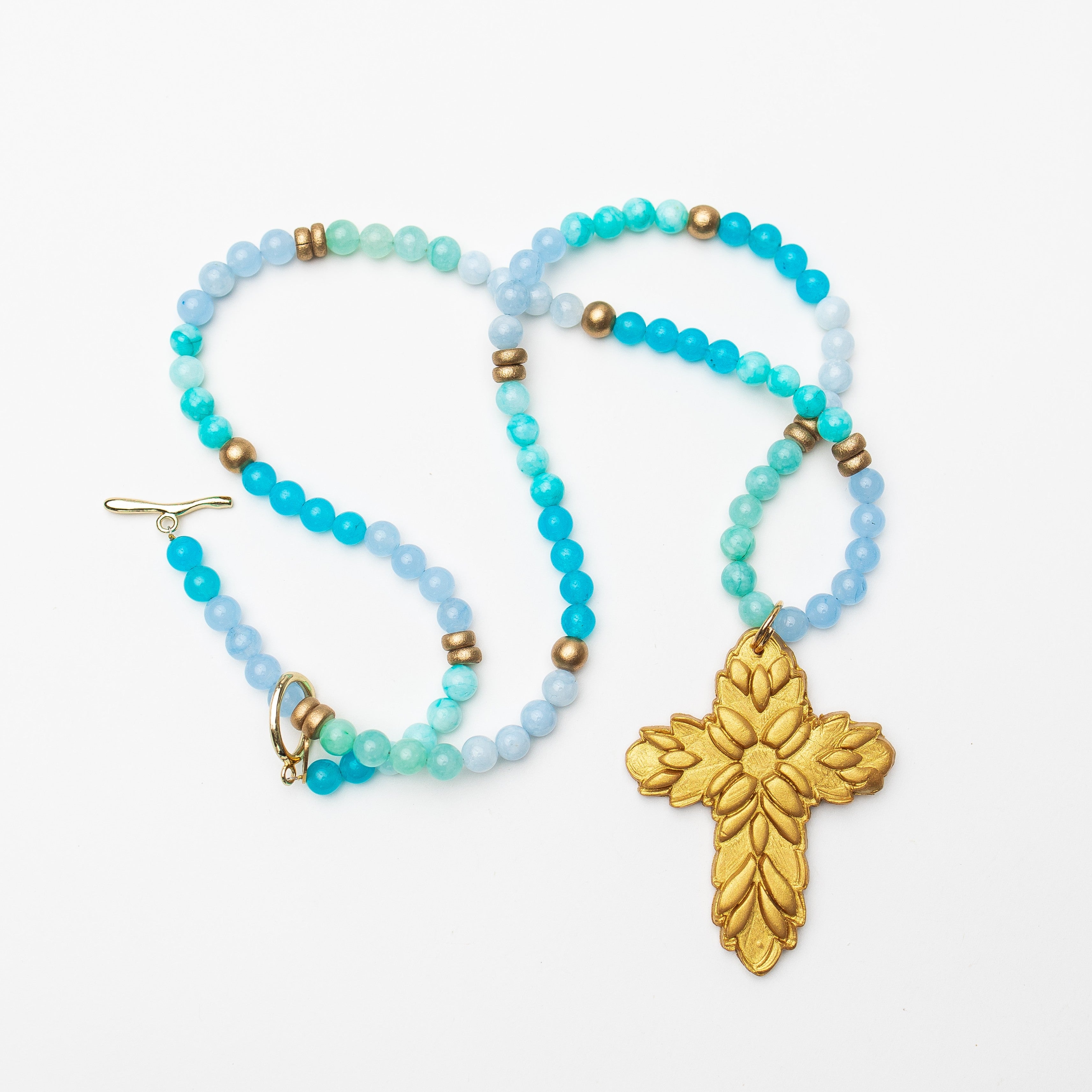 34" Multi Blue Colorblock with Acts Cross – Hidden Truth Jewelry